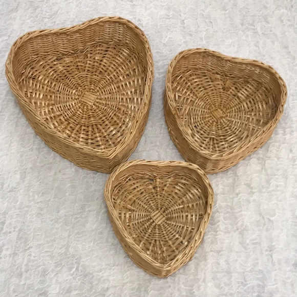 Wall Decor | Set Of Three Vintage Heart Shape Wicker Baskets | Poshmark